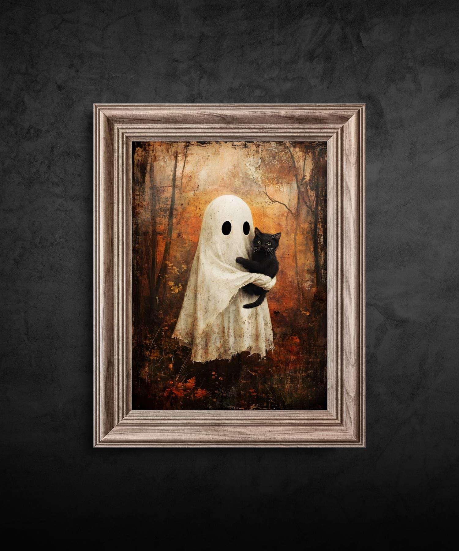 Vintage Ghost With Cat Printable Halloween Wall Art | Cat Lover ...