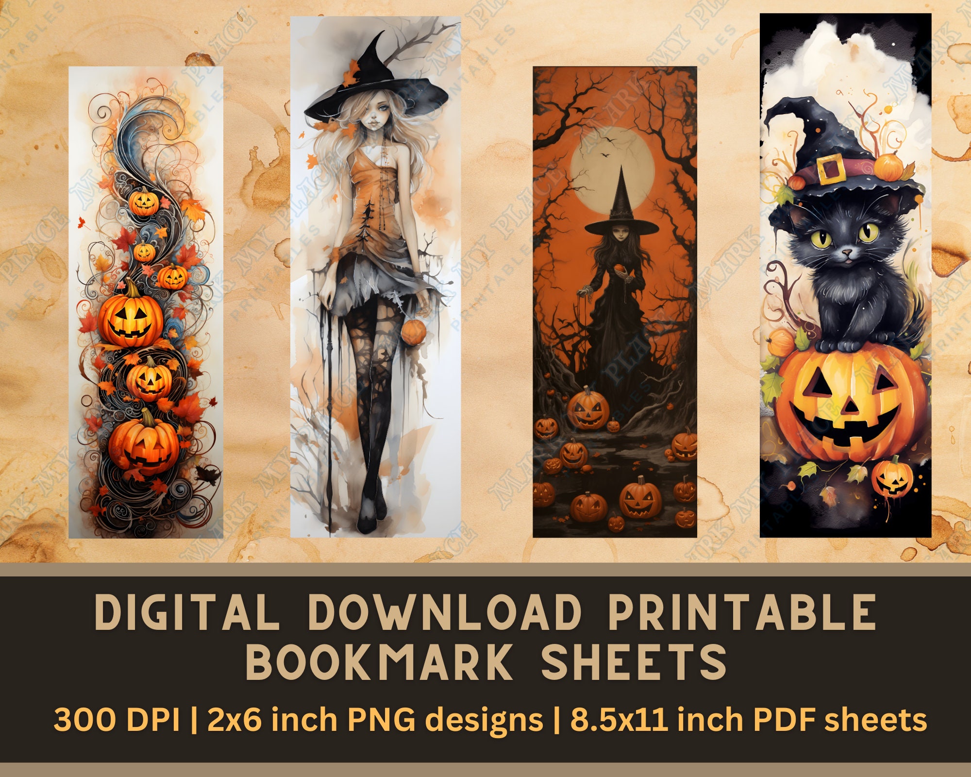 Halloween Boho Printable Bookmark Bundle I | Spooky Boho | Cute ...