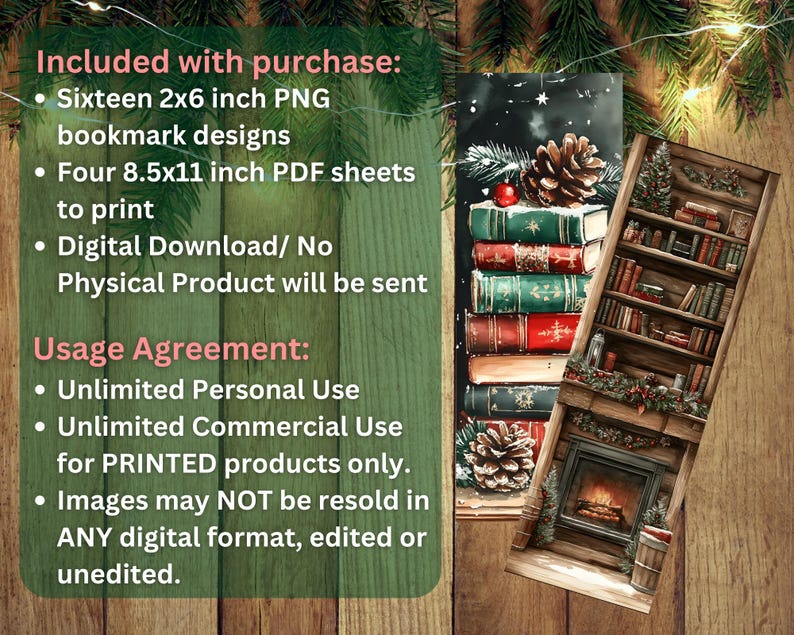 Cozy Christmas Cabin Printable Bookmark PNG Bundle | Rustic Winter ...