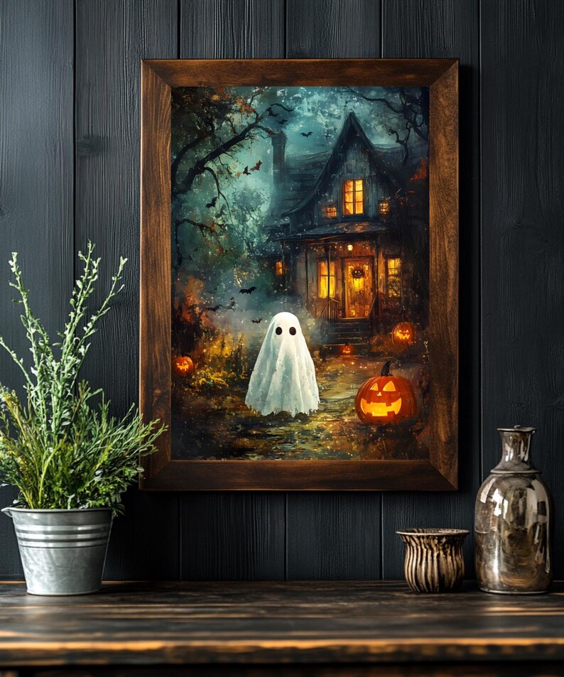 Haunted House Ghost Printable Halloween Wall Art | Witch Decor Rustic ...