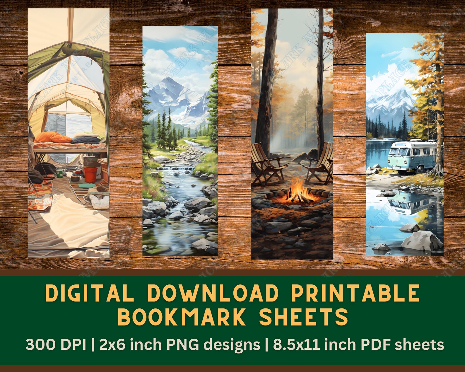 Rustic Camping Printable Bookmark PNG Bundle | Whimsical Outdoors ...