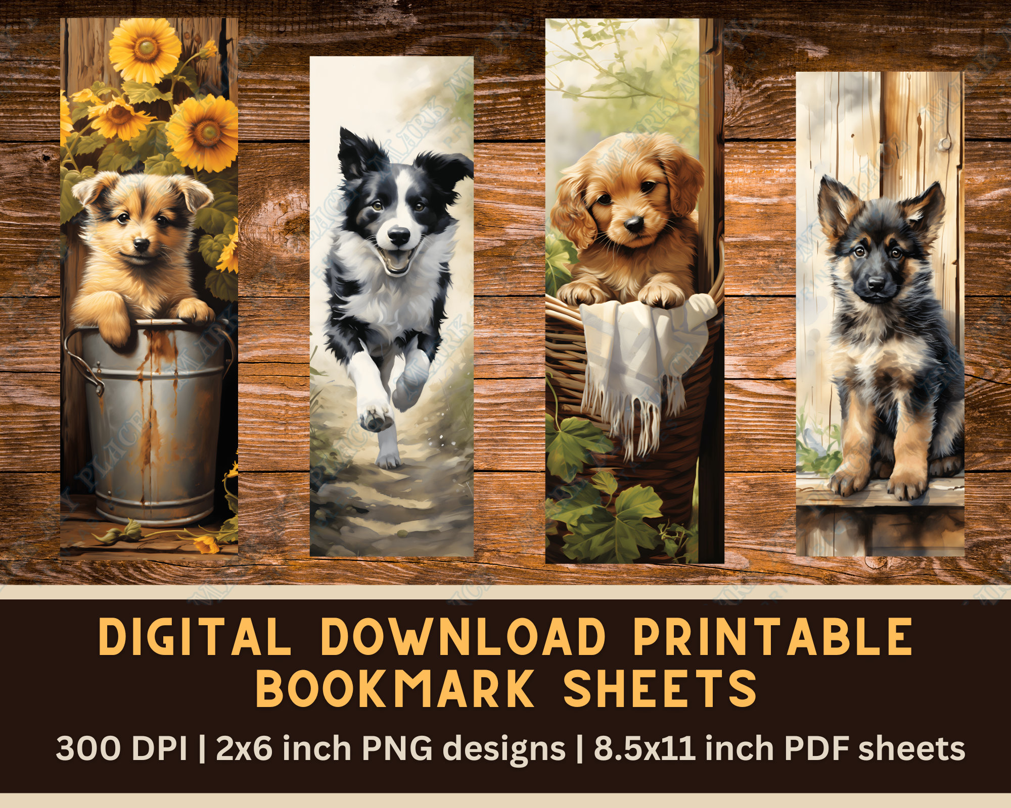Country Puppy Printable Bookmark PNG Bundle | Dog Bookmark | Country ...