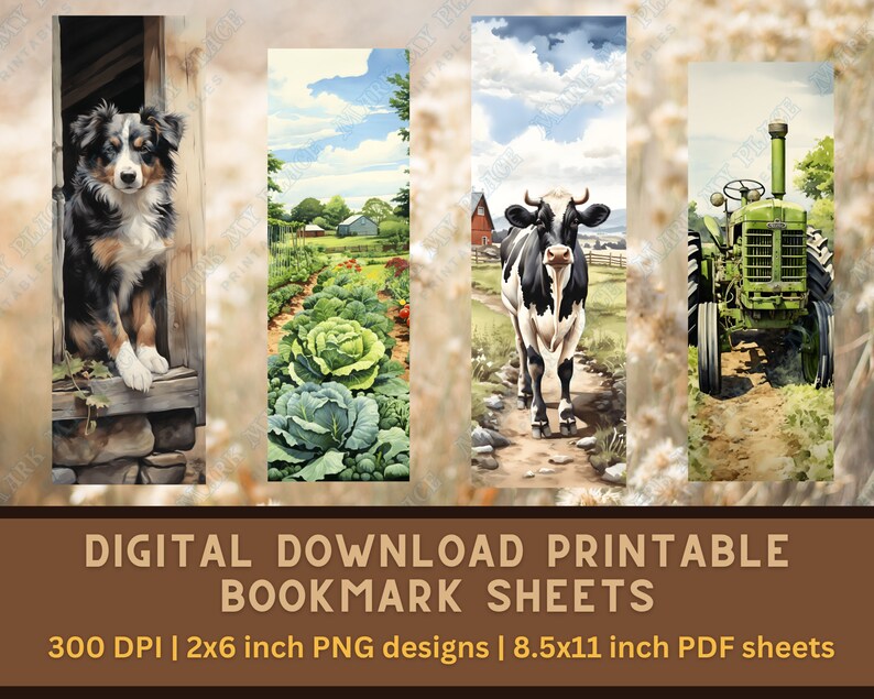 Rustic Country Printable Bookmark PNG Bundle | Farm Animal Bookmark ...