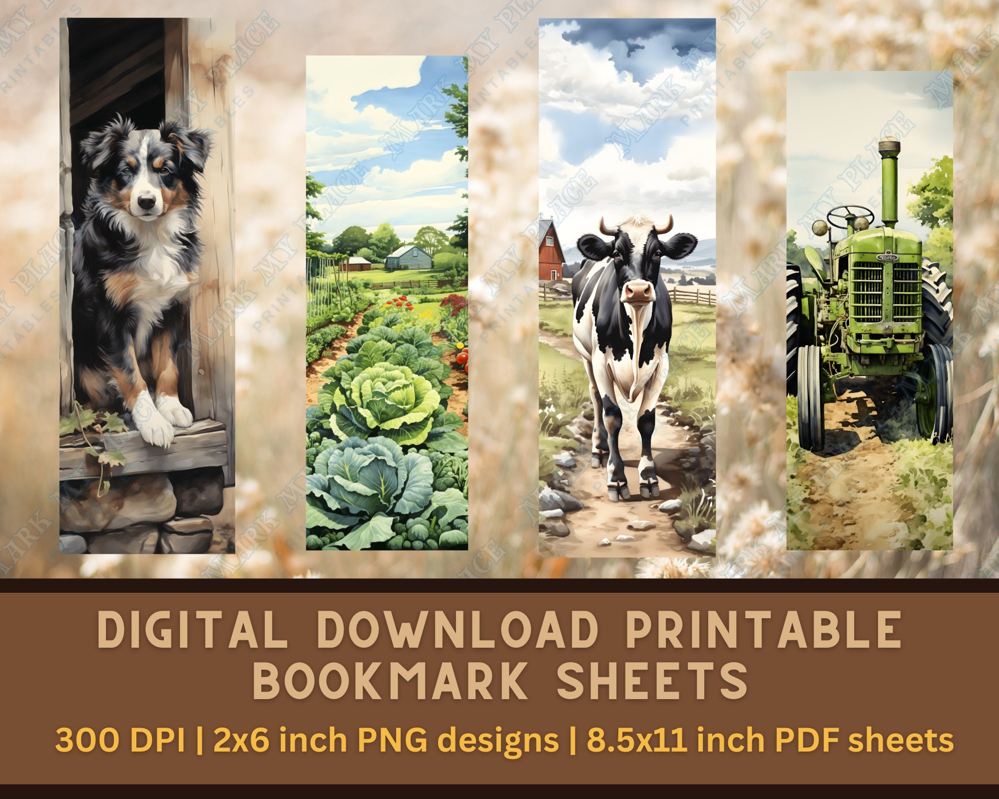 Rustic Country Printable Bookmark PNG Bundle | Farm Animal Bookmark ...