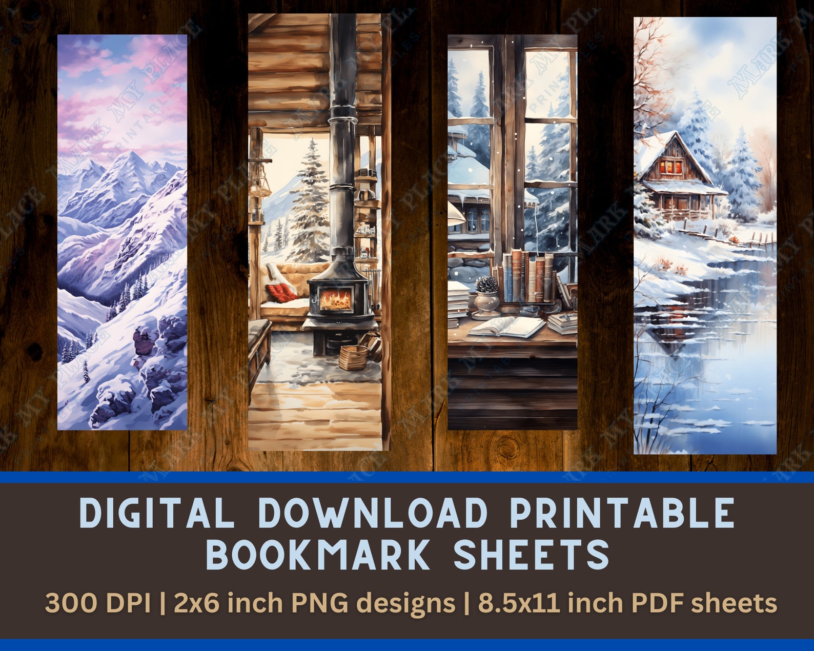 Winter Cabin Printable Bookmark PNG Bundle | Winter Bookmark ...