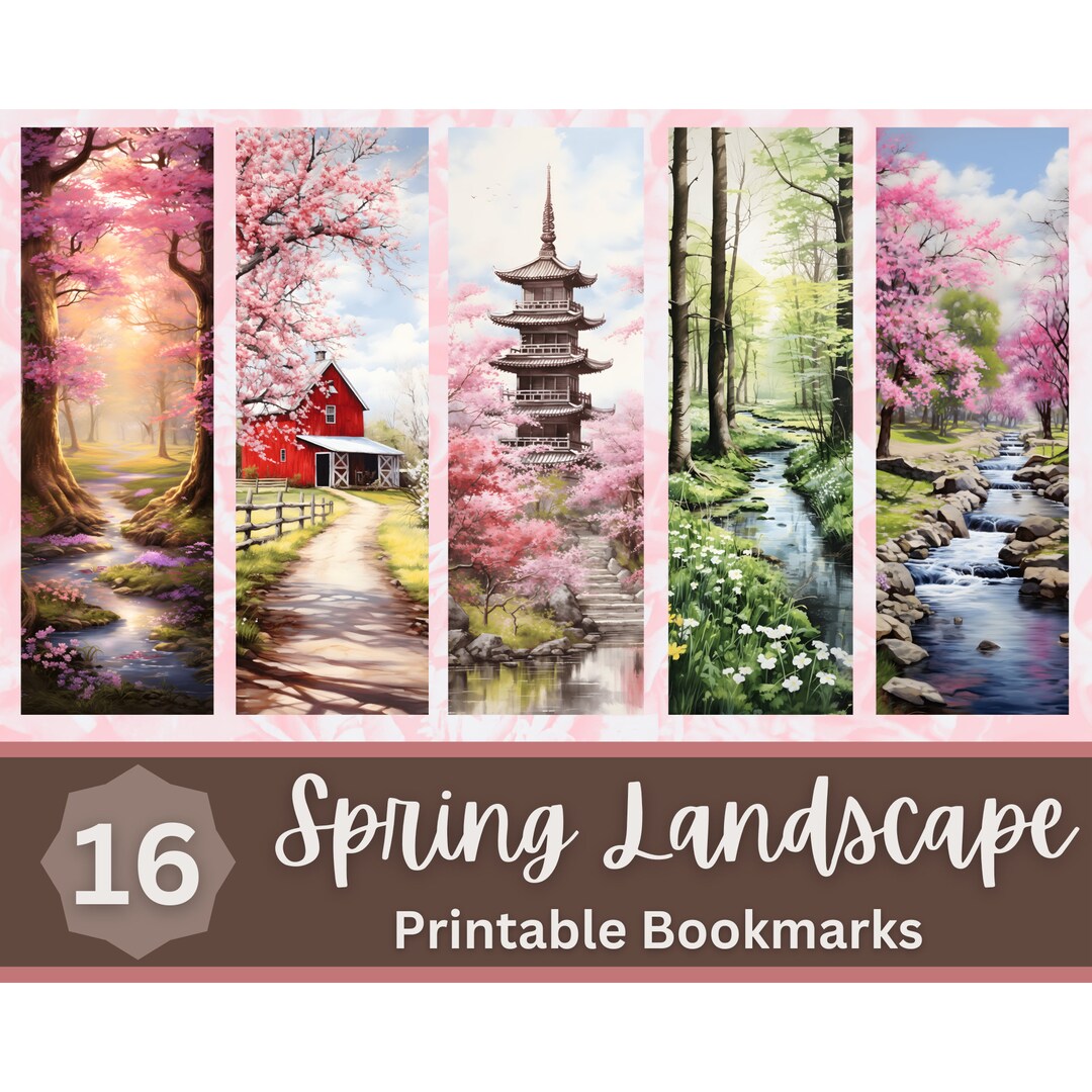 Spring Landscape Printable Bookmarks PNG Bundle | Beautiful Bookmark ...