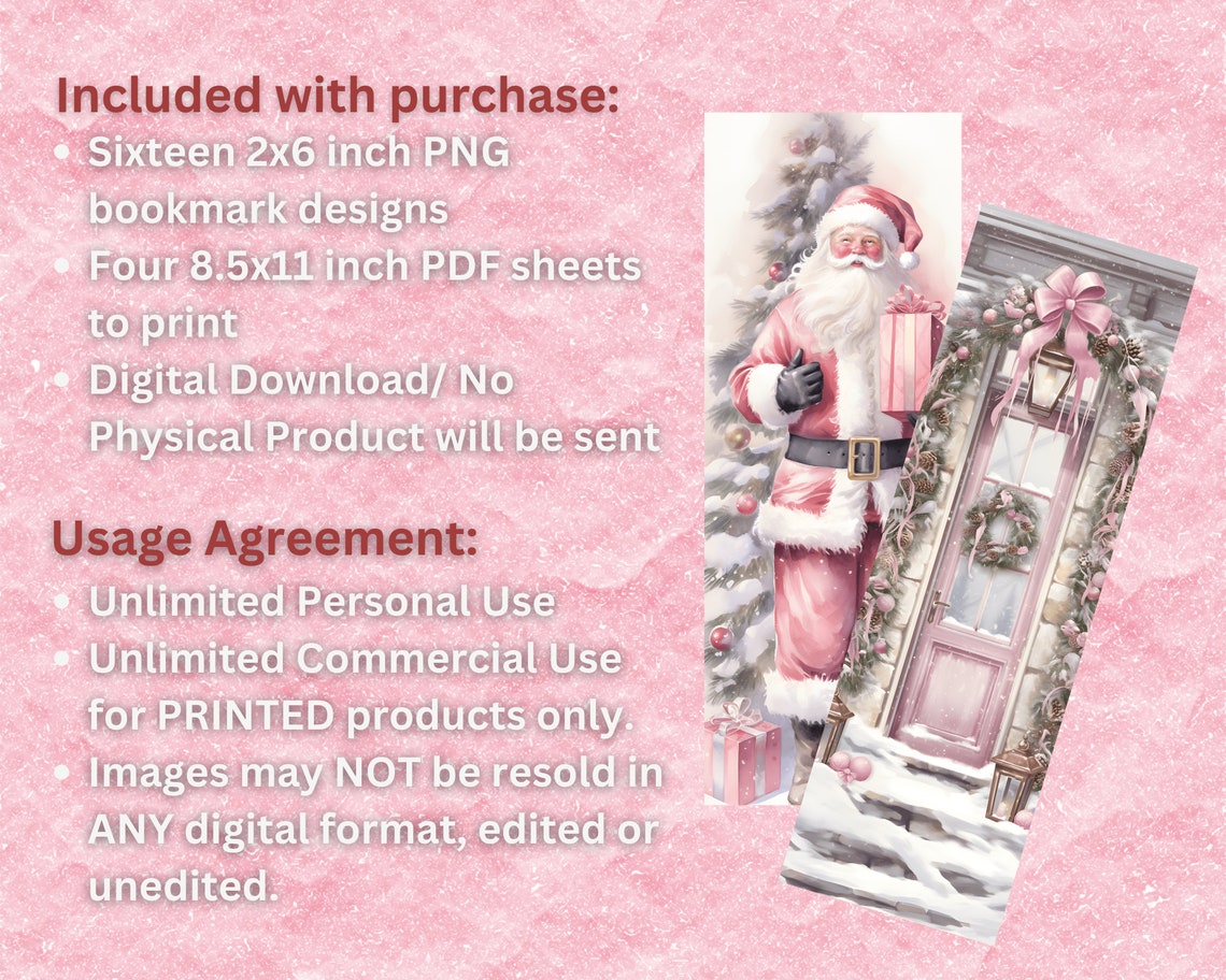 Pink Christmas Printable Bookmarks PNG Bundle | Beautiful Bookmark ...