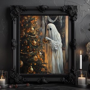 Ghost With Christmas Tree Printable Halloween Wall Art | Dark Moody ...