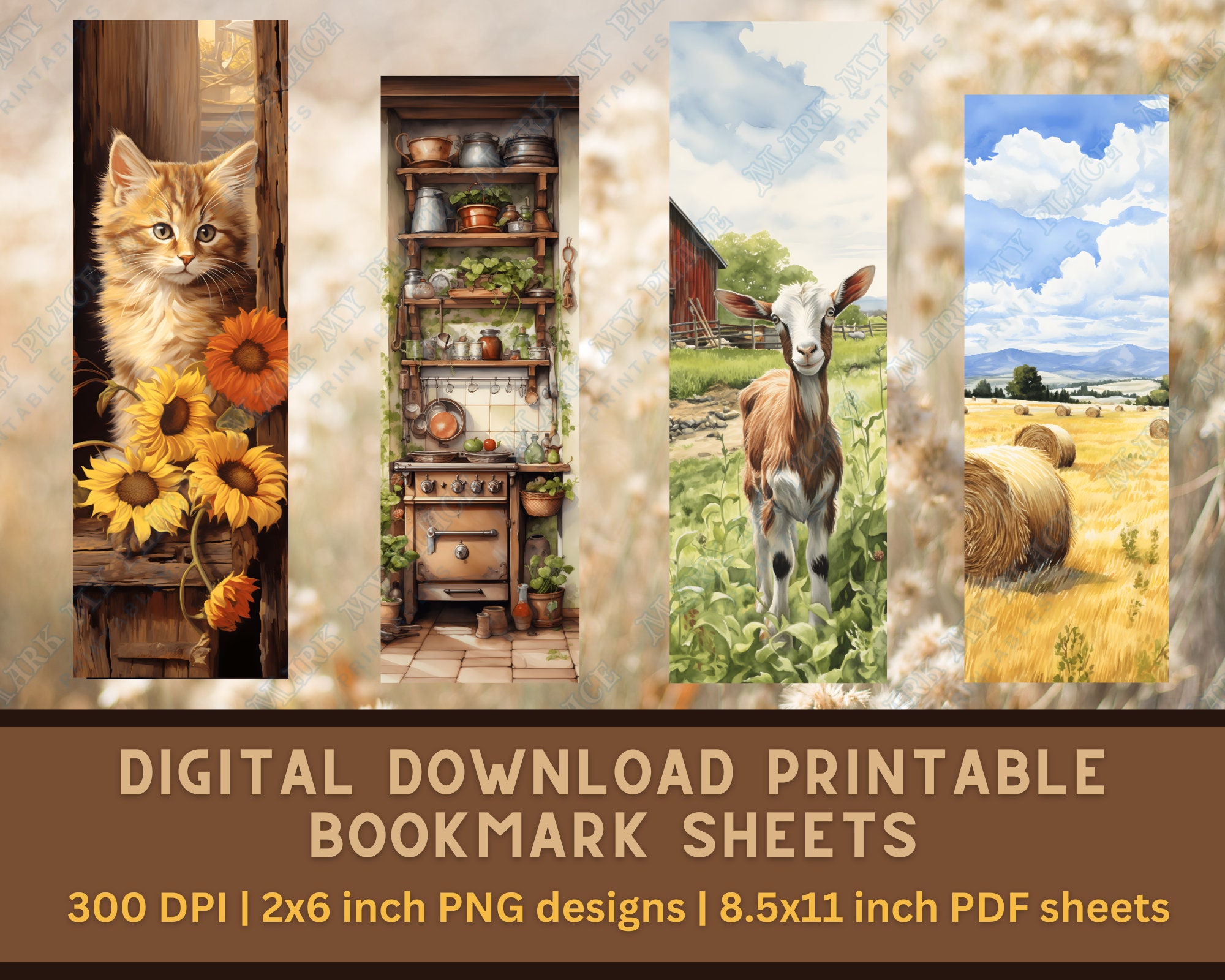 Rustic Country Printable Bookmark PNG Bundle | Farm Animal Bookmark ...