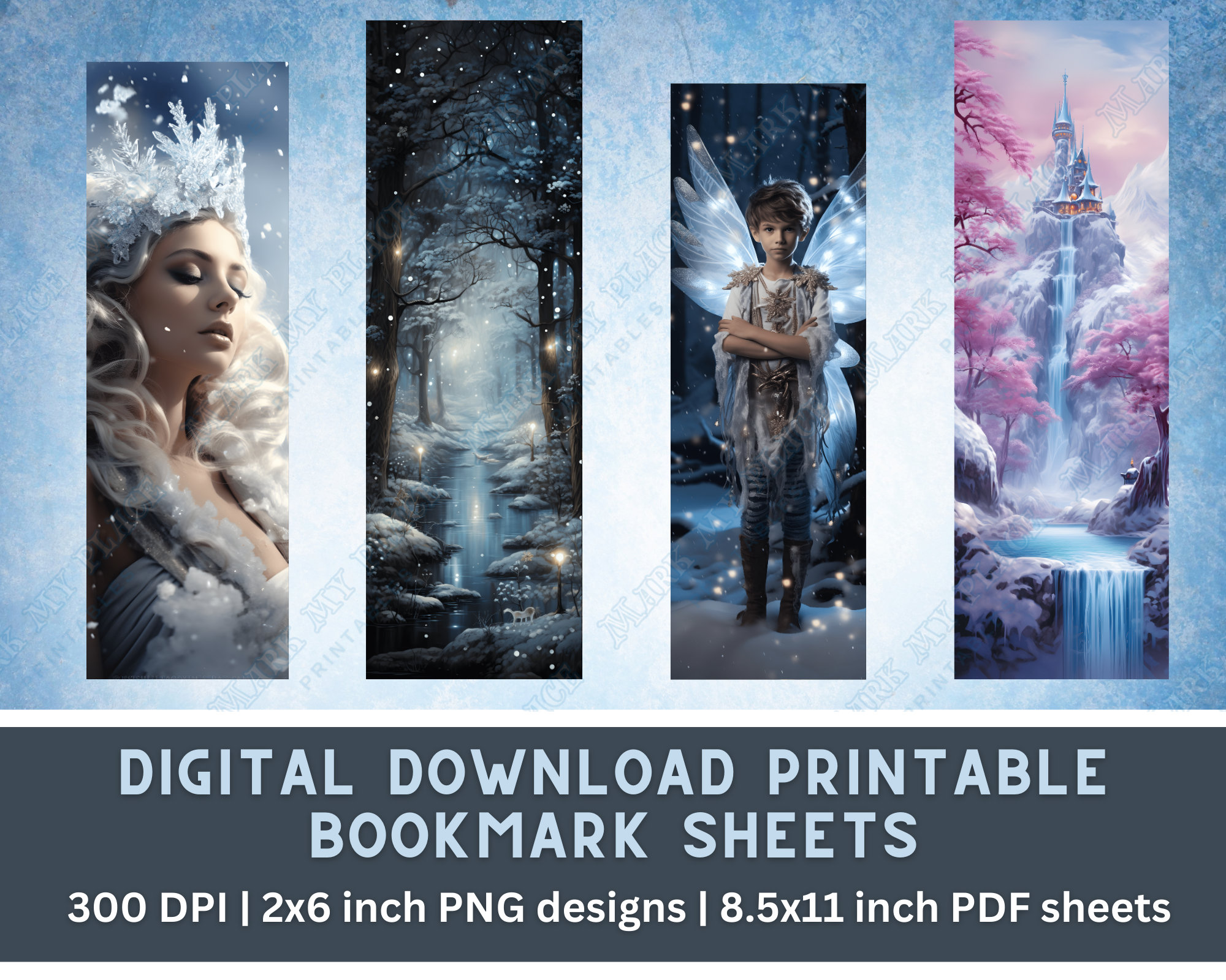 Winter Fairy Printable Bookmarks PNG Bundle | Fantasy Bookmark ...