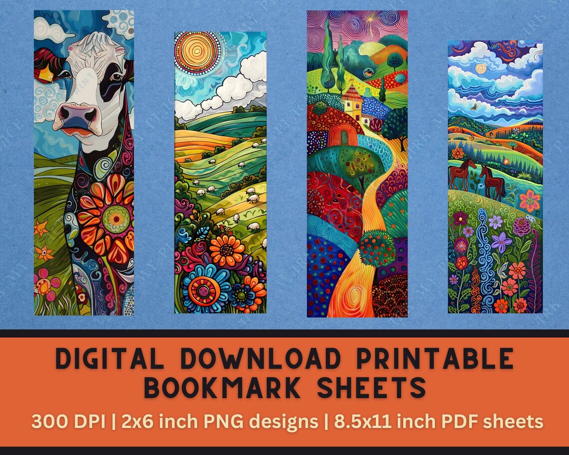 Whimsical Farm Printable Bookmark PNG Bundle | Farm Animal Bookmark ...