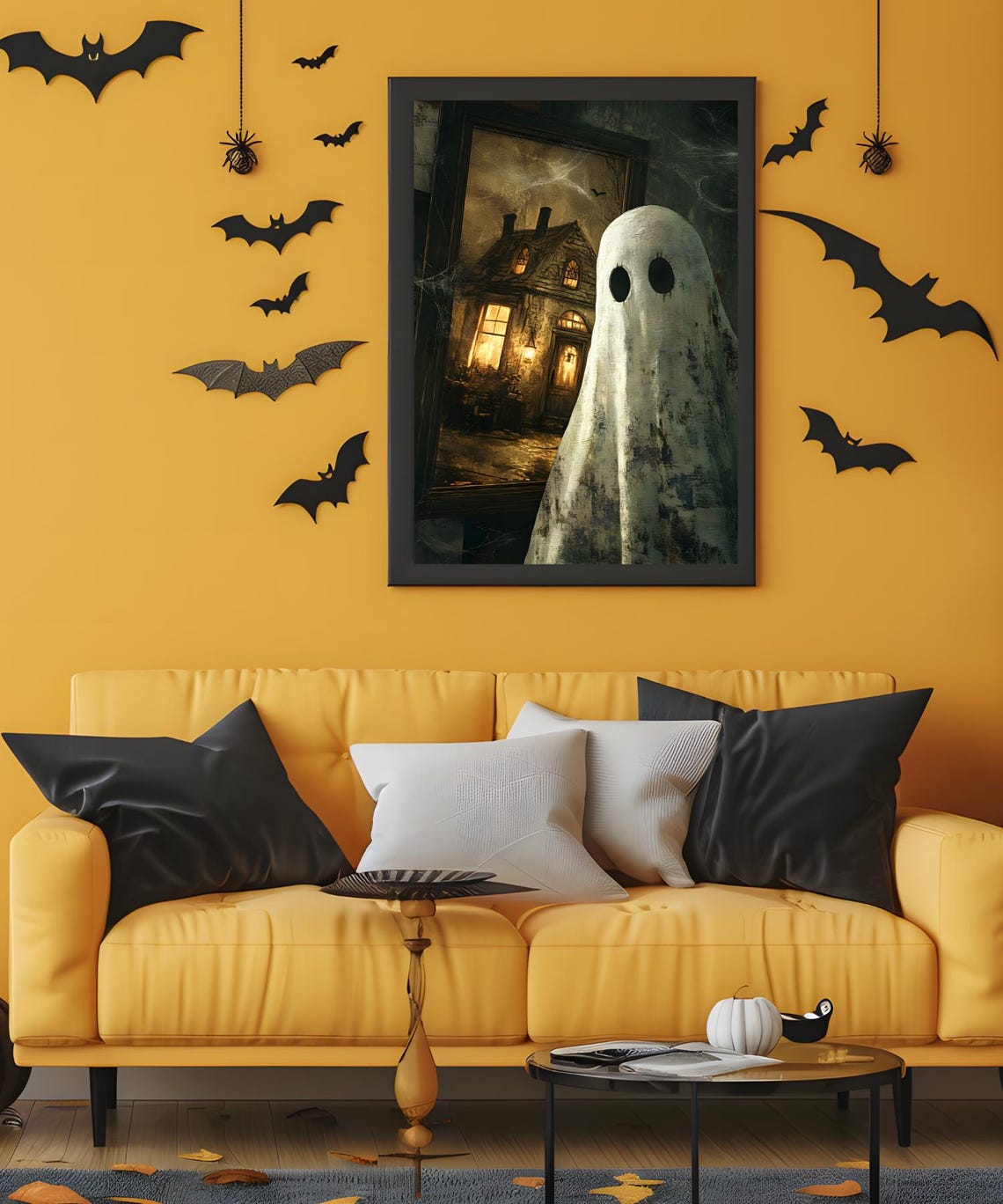 Cute Ghost Haunted House Printable Halloween Wall Art | Spooky Dark ...