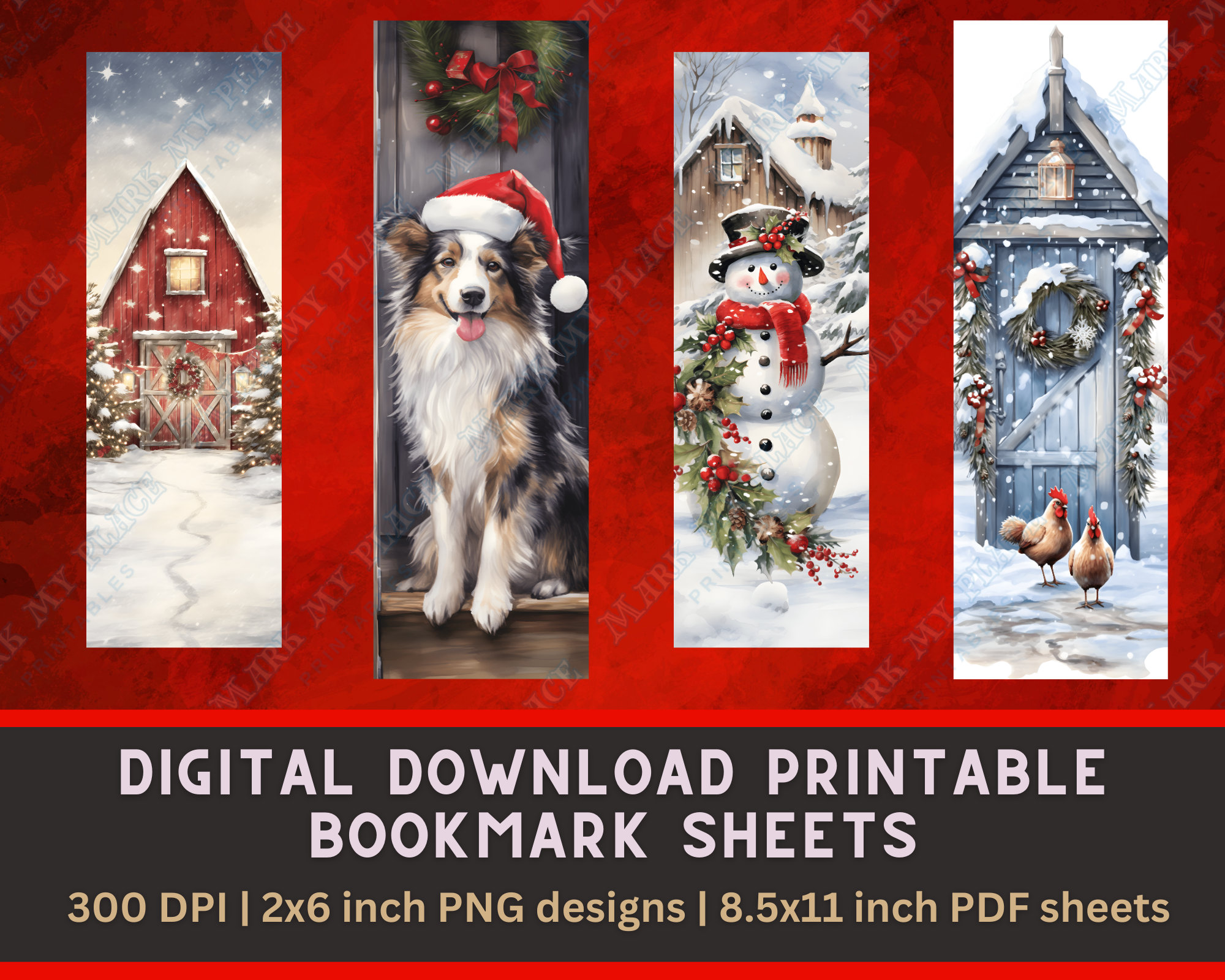 Country Christmas Printable Bookmarks PNG Bundle | Rustic Christmas ...