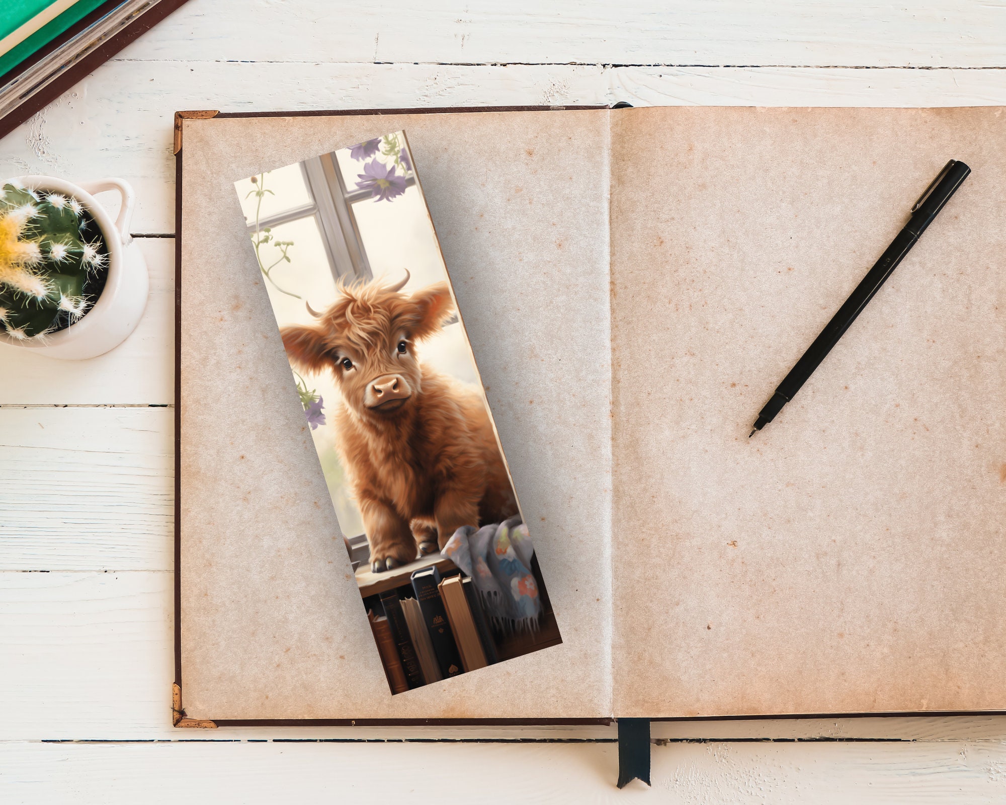 Reading Highland Cow Printable Bookmark PNG Bundle Animal Bookmark ...