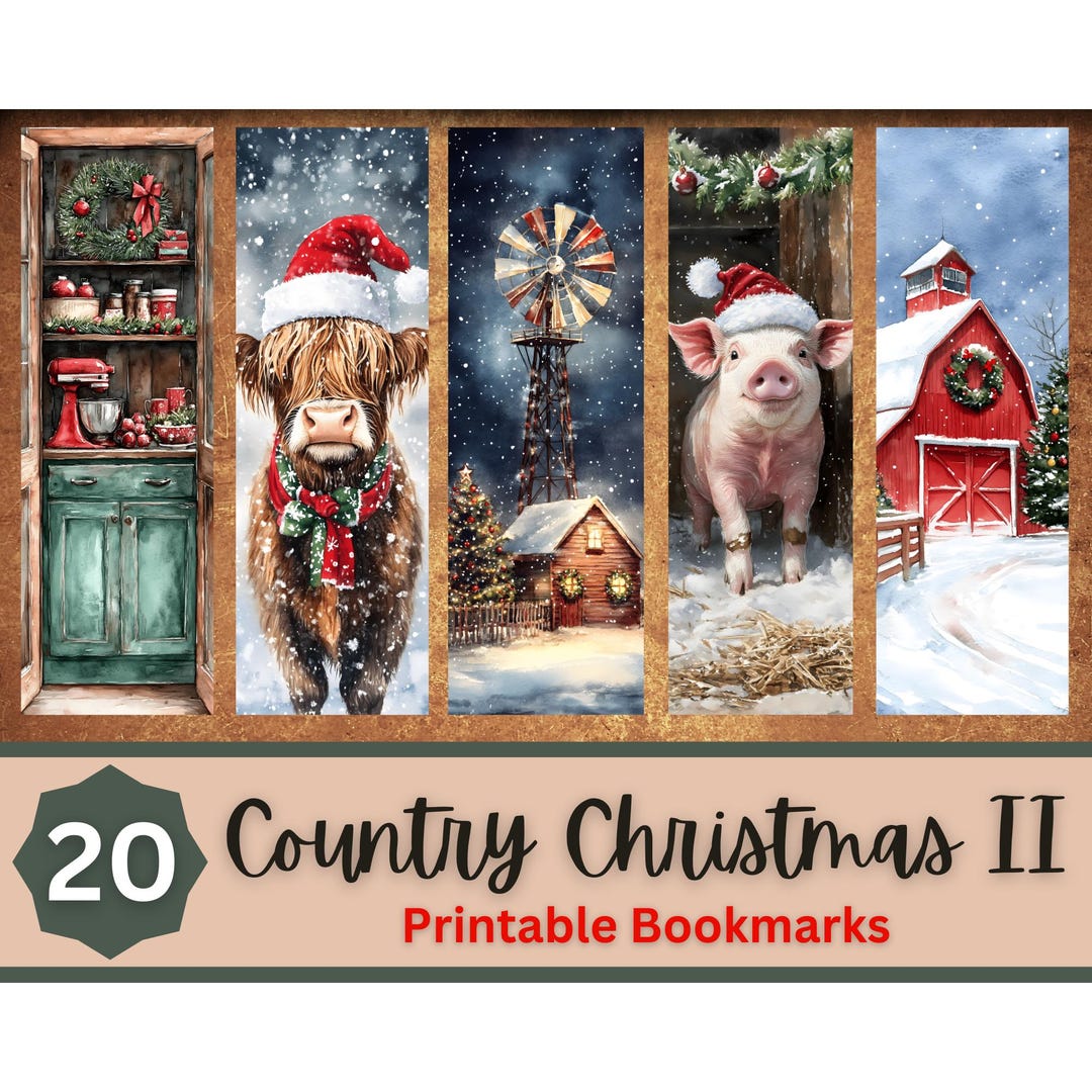 Country Christmas II Printable Bookmarks PNG Bundle | Farm Rustic ...