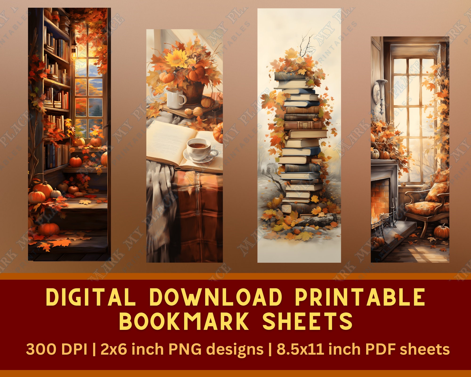 Autumn Cozy Reading Nook Printable Bookmark Bundle | Fall Cozy Bookmark ...