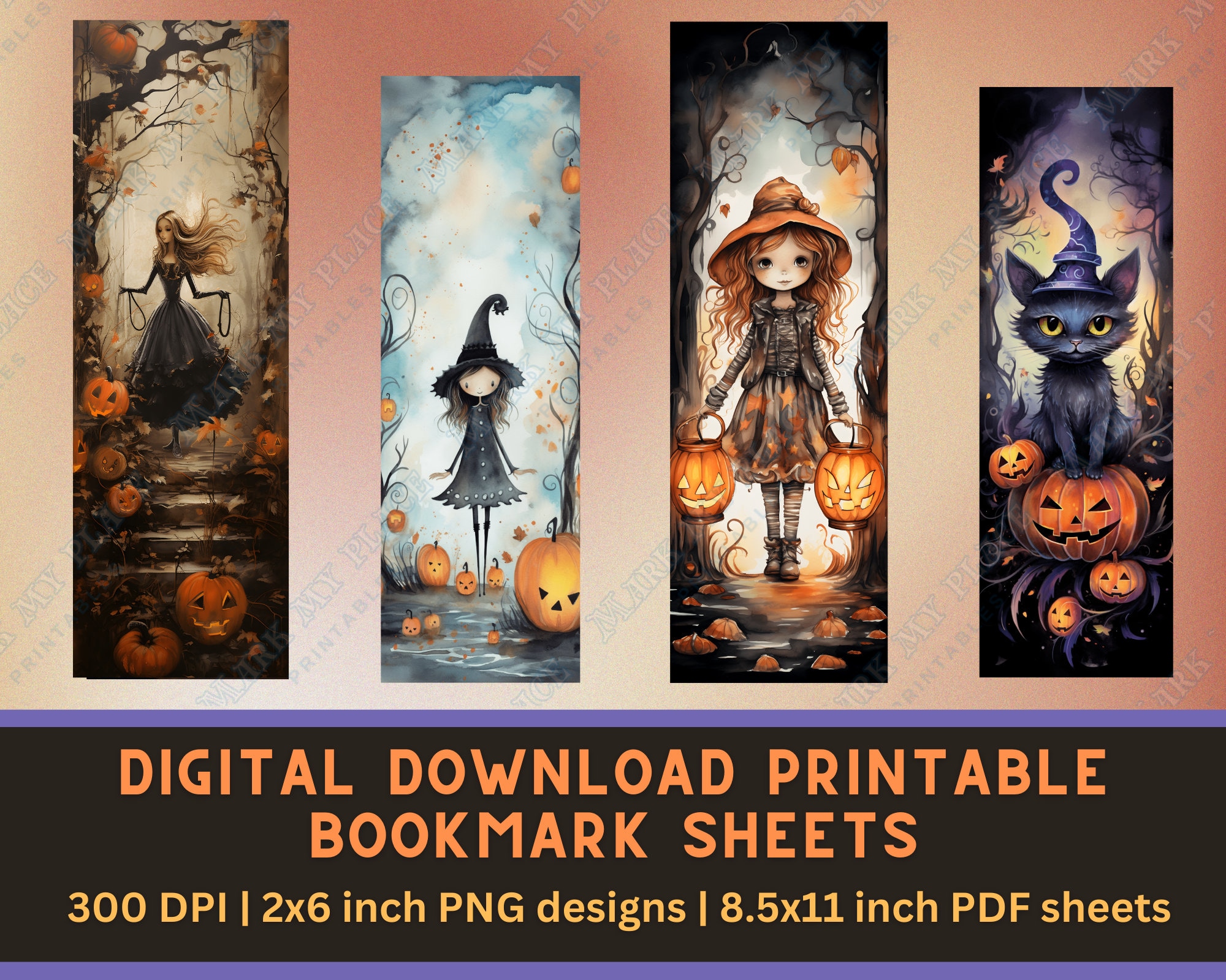 Halloween Boho Printable Bookmark Bundle II | Spooky Boho | Cute ...
