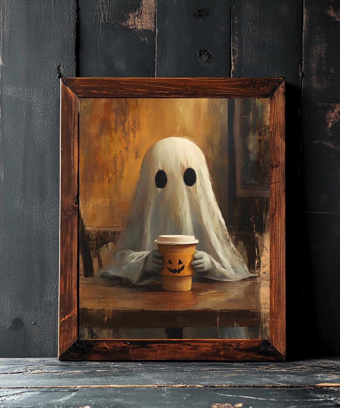 Rustic Ghost With Coffee Printable Halloween Wall Art | Pumpkin Spice ...
