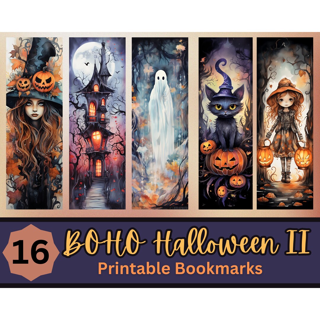 Halloween Boho Printable Bookmark Bundle II | Spooky Boho | Cute ...