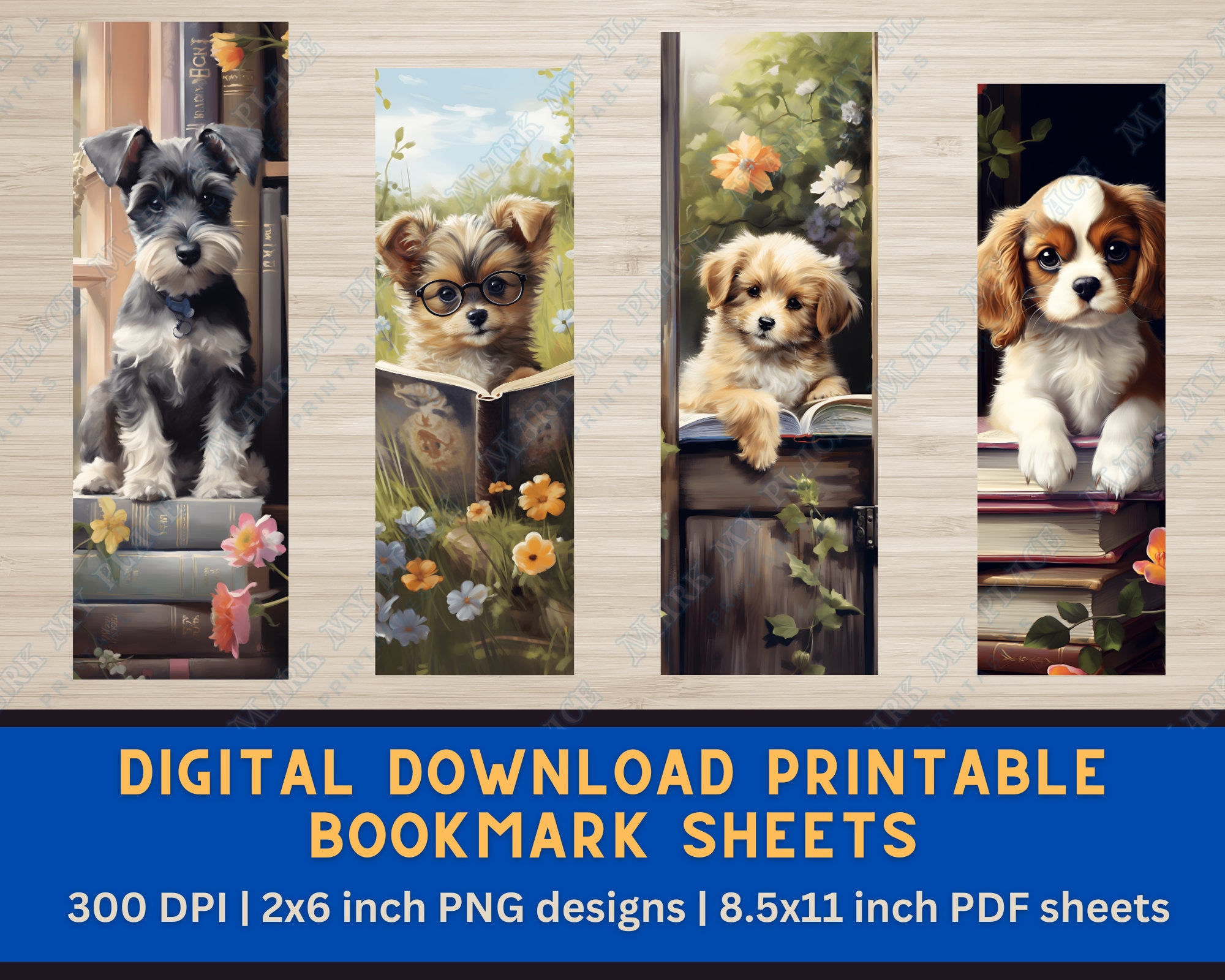 Dogs and Books Printable Bookmark PNG Bundle | Dog Bookmark Sublimation ...
