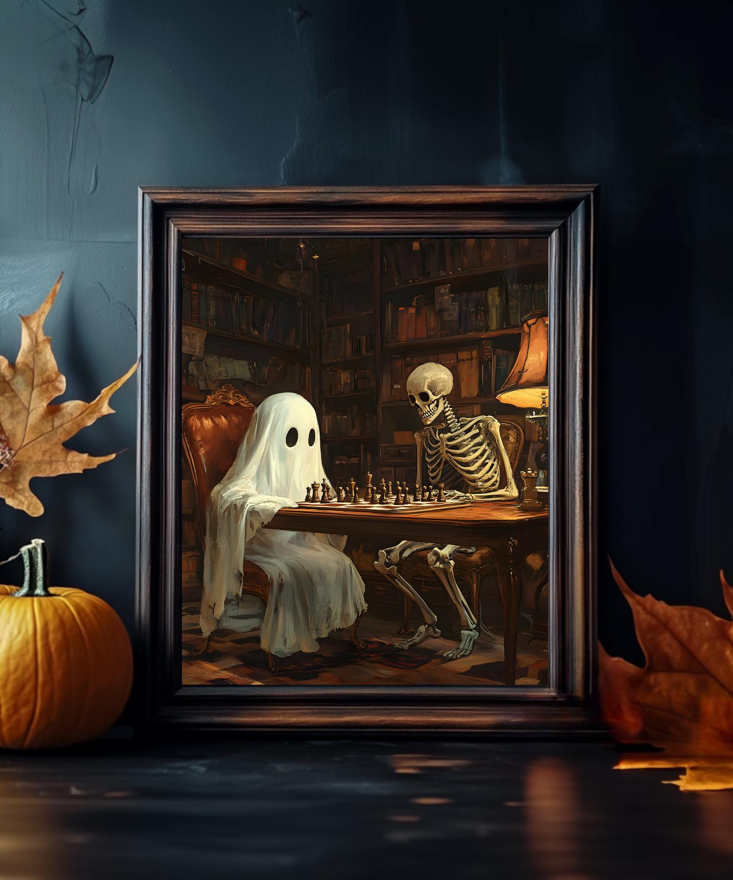 Cute Ghost and Skeleton Printable Halloween Wall Art | Spooky Season ...