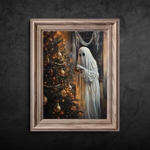 Ghost With Christmas Tree Printable Halloween Wall Art | Dark Moody ...