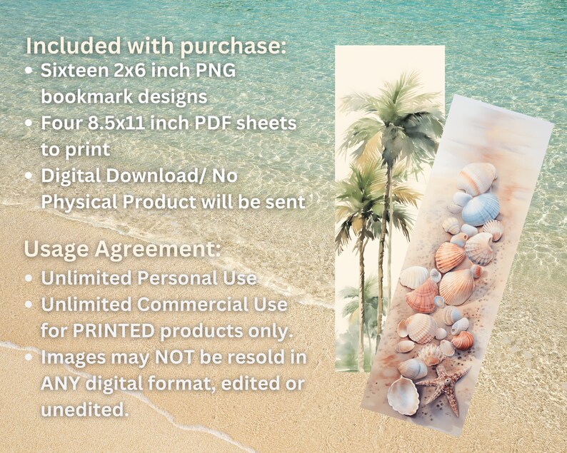 Bohemian Beach Printable Bookmarks PNG Bundle Beach Bookmark Muted ...
