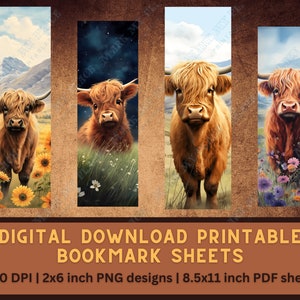 Cute Highland Cow Printable Bookmark PNG Bundle | Farm Animal Bookmark ...
