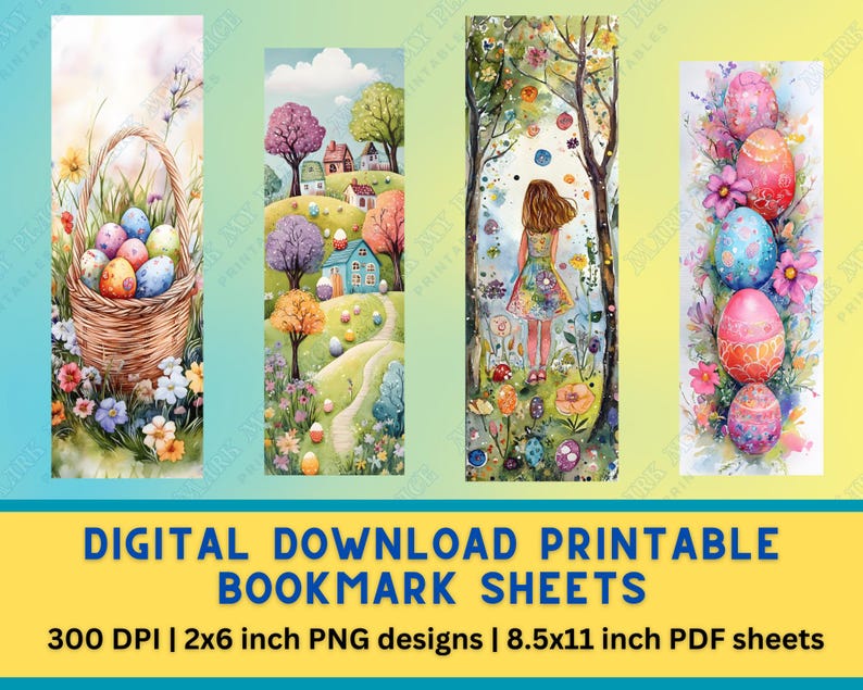 Whimsical Easter Printable Bookmarks PNG Bundle | Easter Bunny Academia ...