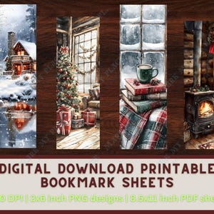 Cozy Christmas Cabin Printable Bookmark PNG Bundle | Rustic Winter ...