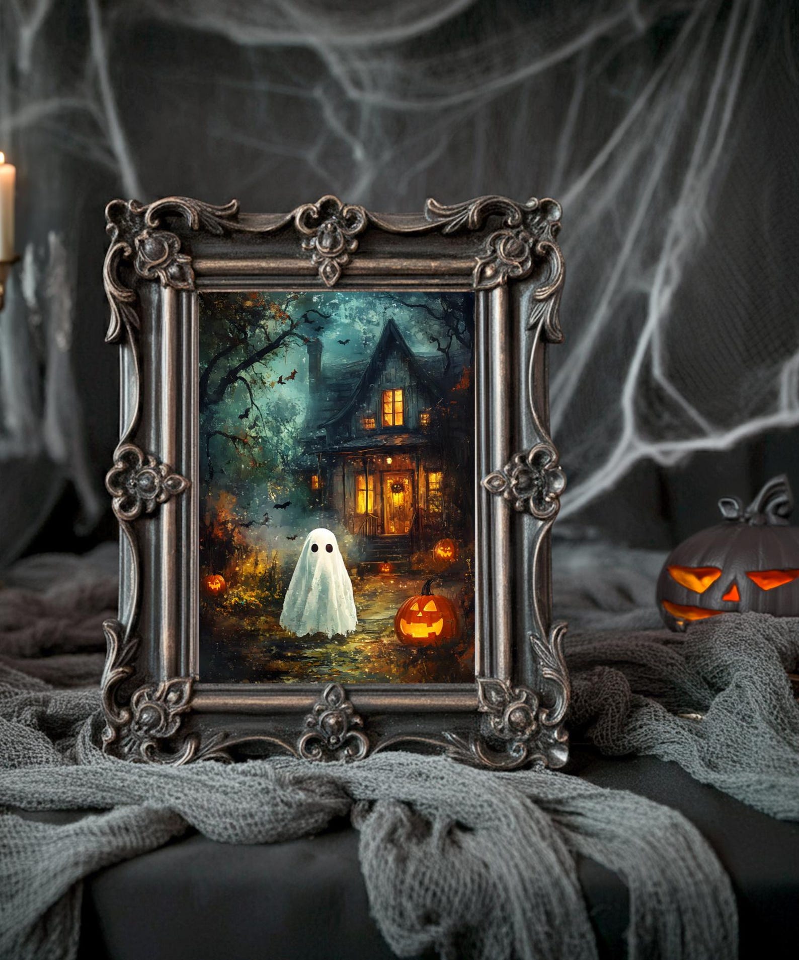 Haunted House Ghost Printable Halloween Wall Art | Witch Decor Rustic ...