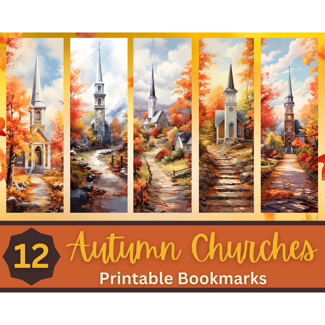 Autumn Churches Printable Bookmarks PNG Bundle | Christian Bookmark ...