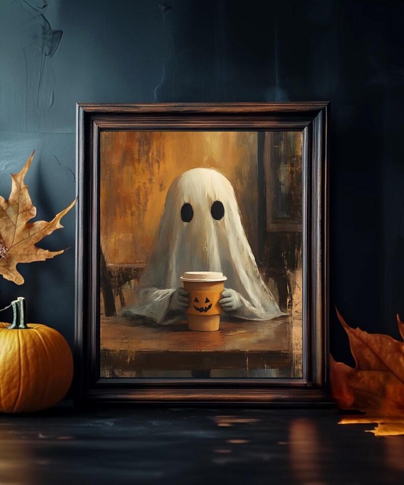 Rustic Ghost With Coffee Printable Halloween Wall Art | Pumpkin Spice ...