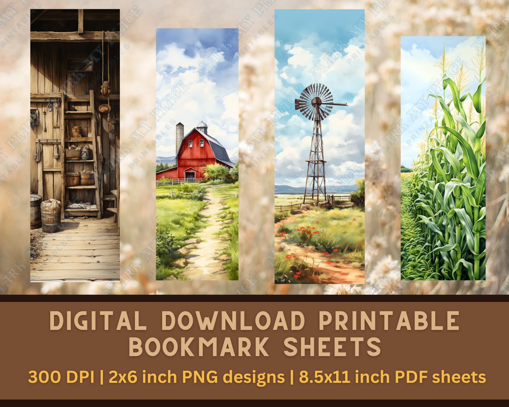 Rustic Country Printable Bookmark PNG Bundle | Farm Animal Bookmark ...
