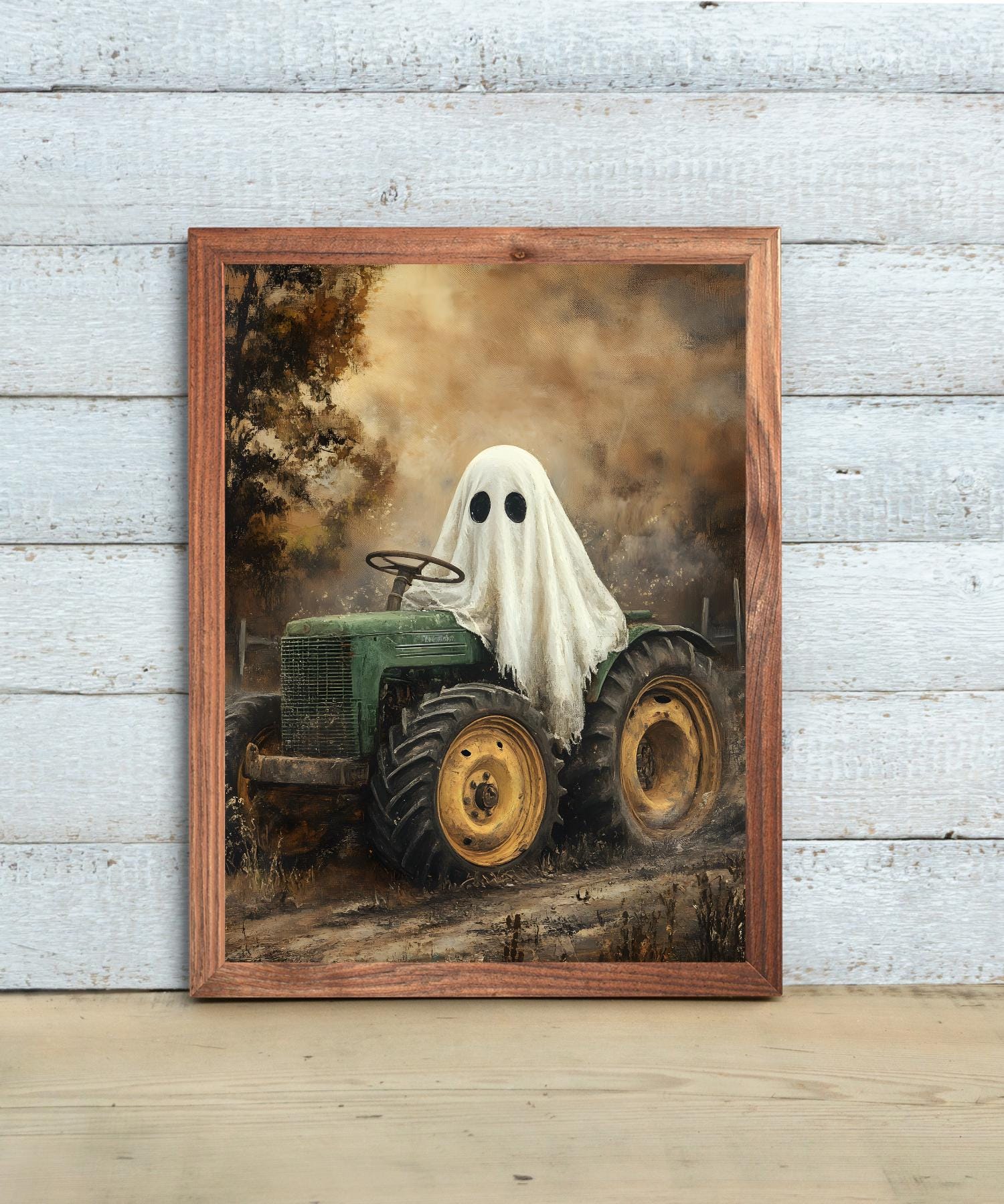 Vintage Farm Ghost on a Tractor Printable Halloween Wall Art ...