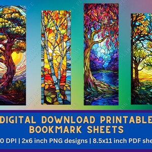 Stained Glass Tree Printable Bookmarks PNG Bundle | Beautiful Nature ...