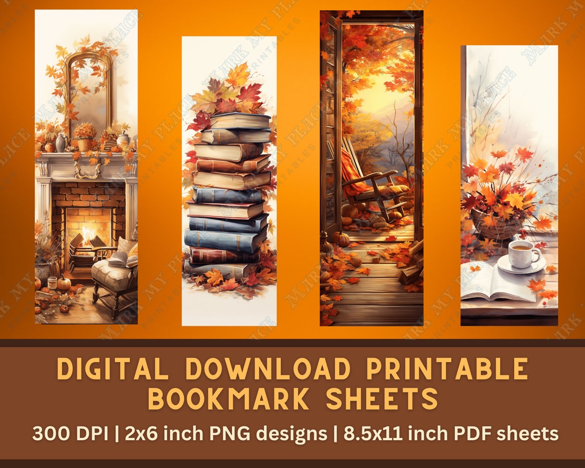 Fall Academia Autumn Reading Printable Bookmark Bundle Cozy Bookmark ...