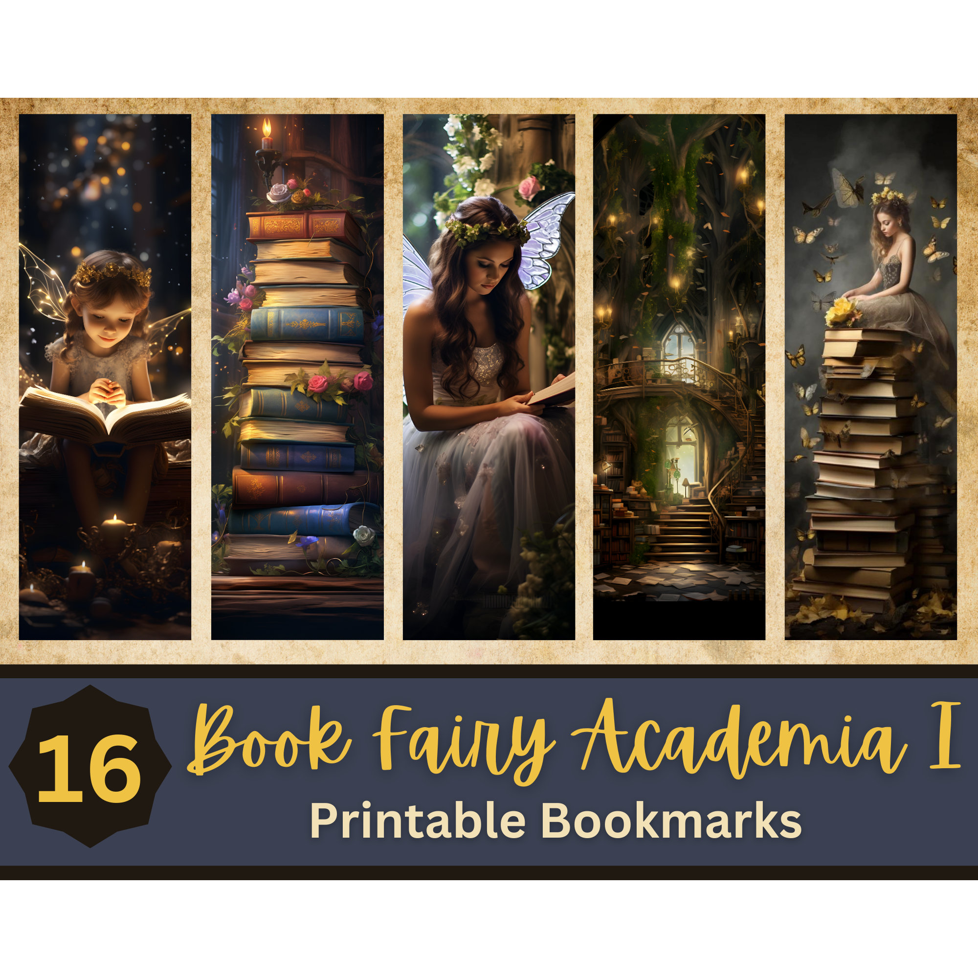 Book Fairy Printable Bookmarks PNG Bundle | Reading Fairy | Dark ...