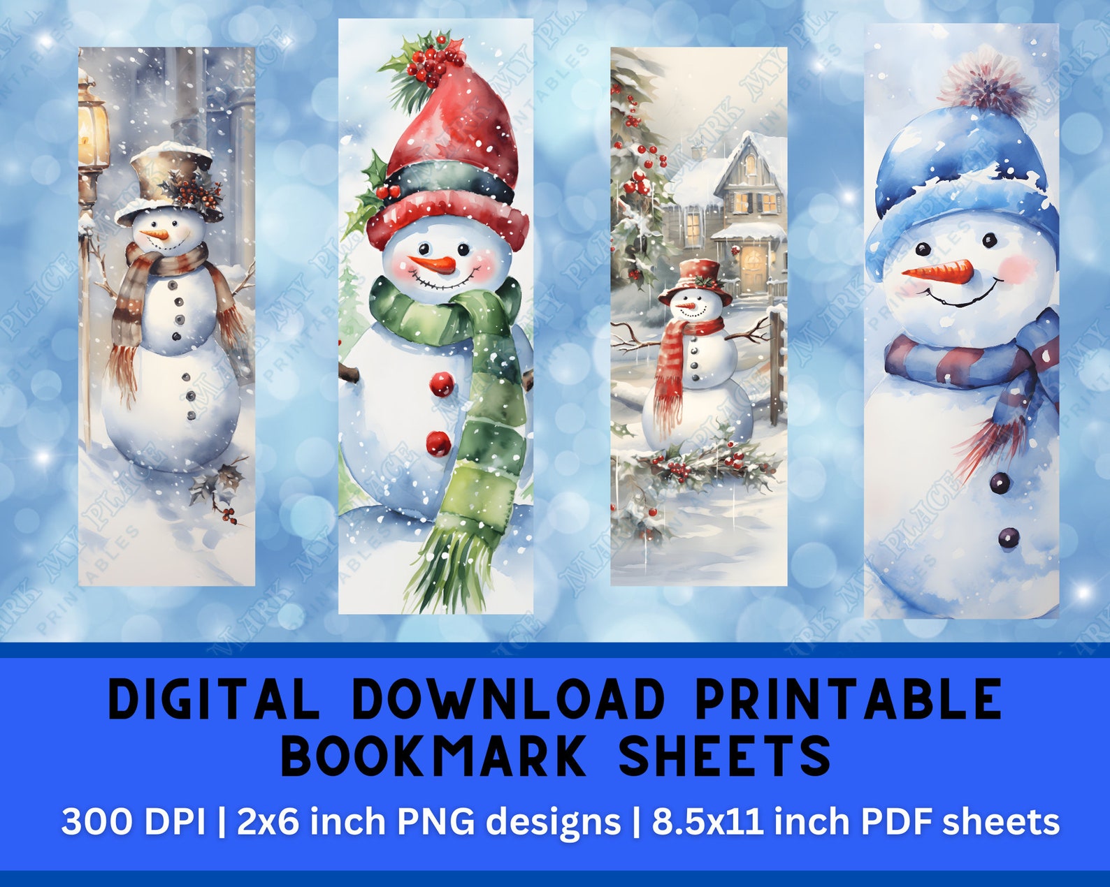 Cute Snowman Printable Bookmarks PNG Bundle | Beautiful Bookmark | Cute ...