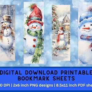 Cute Snowman Printable Bookmarks PNG Bundle | Beautiful Bookmark | Cute ...