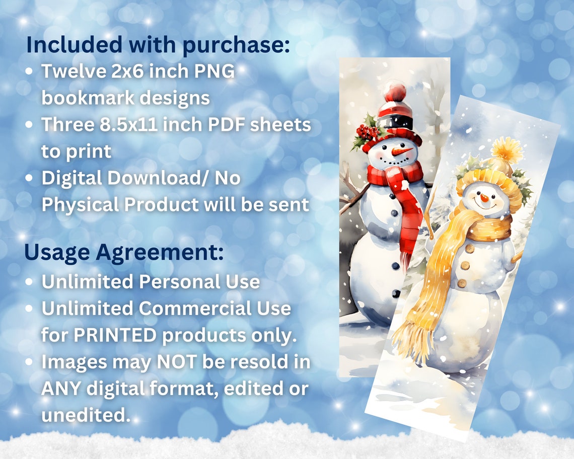 Cute Snowman Printable Bookmarks PNG Bundle | Beautiful Bookmark | Cute ...