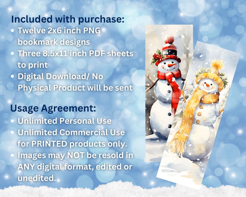 Cute Snowman Printable Bookmarks PNG Bundle | Beautiful Bookmark | Cute ...