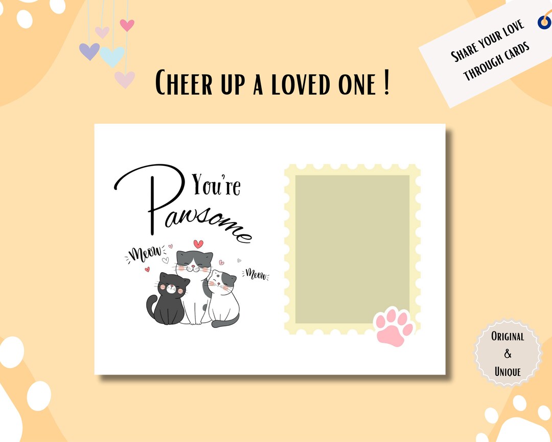 Cheer up Card| Printable Non Folding Card| Digital Card| Cat Themed Card| Non Folding Card - Etsy