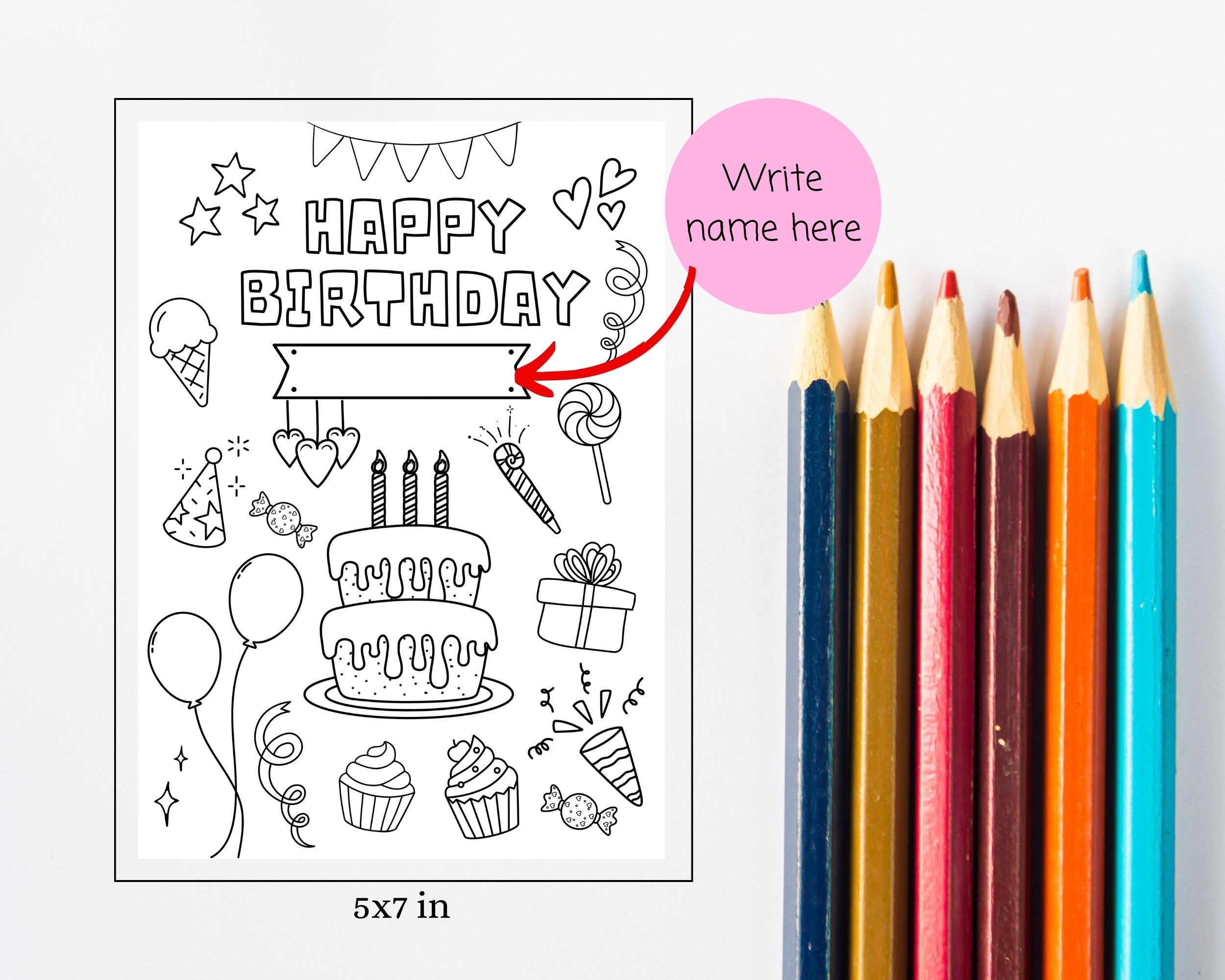 Birthday Card for Kids to Colour | DIY Card | Colouring Birthday Cards ...