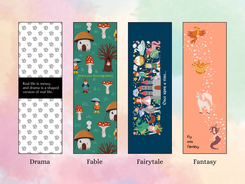 Printable Bookmark Set | Book Genre Bookmarks | 10 Different Genres ...