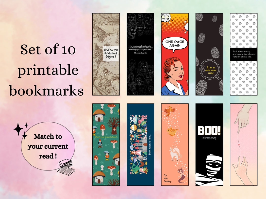 Printable Bookmark Set | Book Genre Bookmarks | 10 Different Genres ...