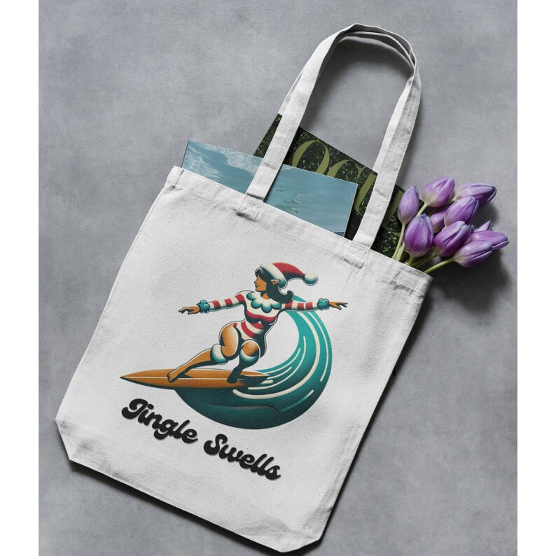 Jingle Swells Surfing Christmas Surfer Girl Elf 70s Retro Groovy Mid ...
