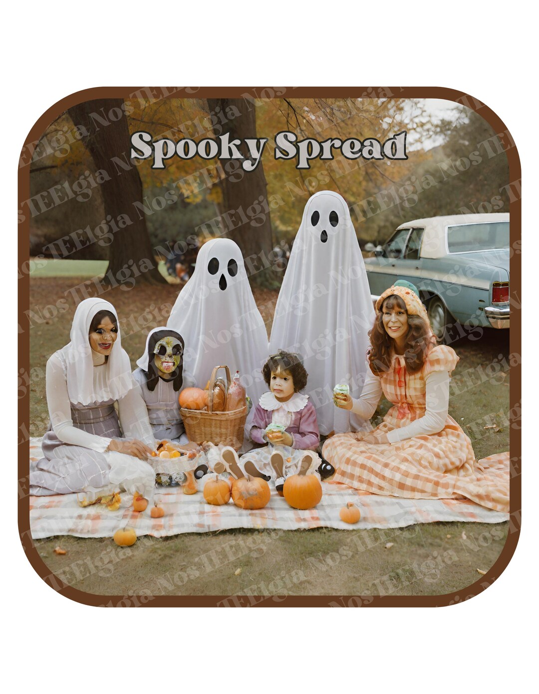 Spooky Spread 70s Retro Groovy Cool Picnic Sheet Ghost Halloween PNG ...