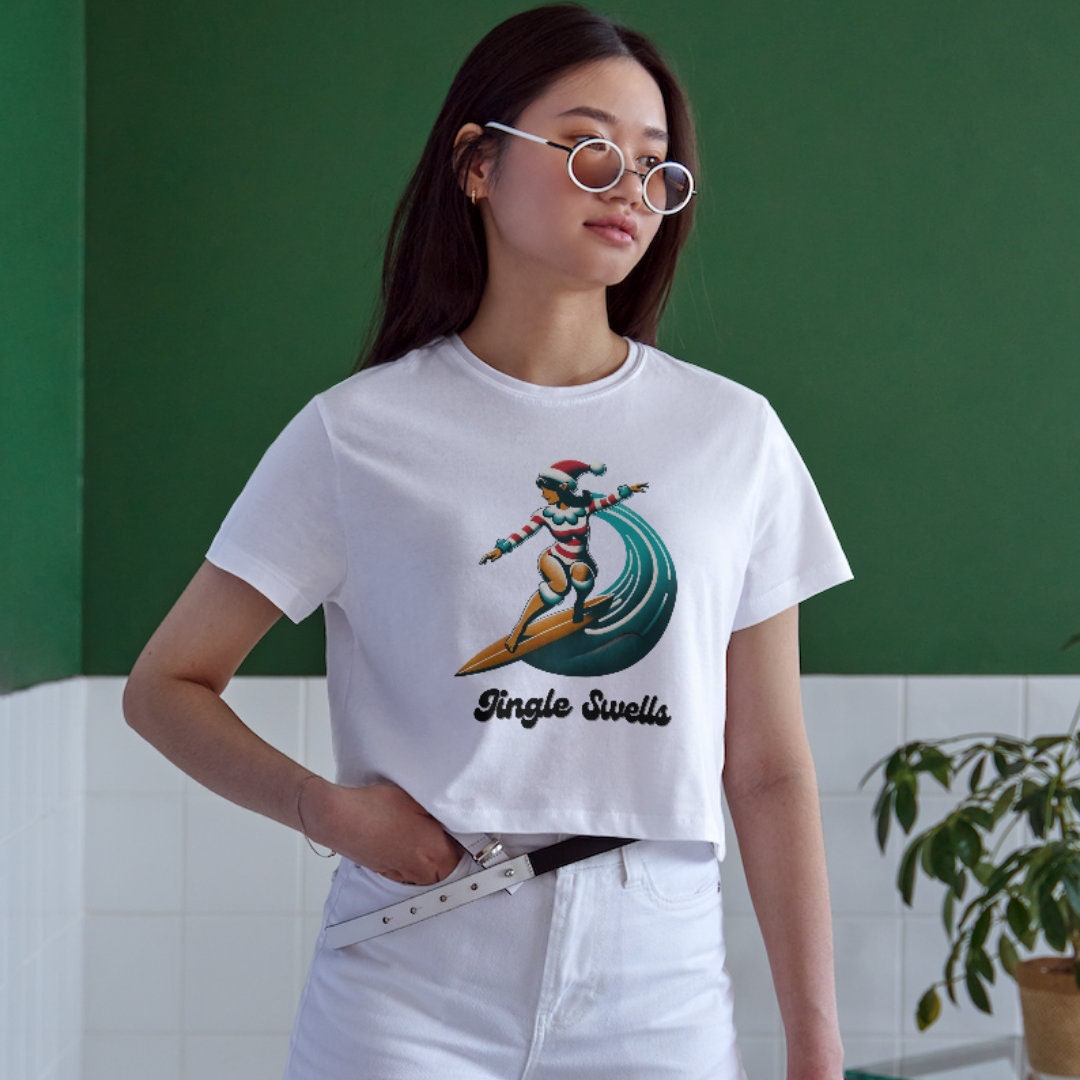 Jingle Swells Surfing Christmas Surfer Girl Elf 70s Retro Groovy Mid ...