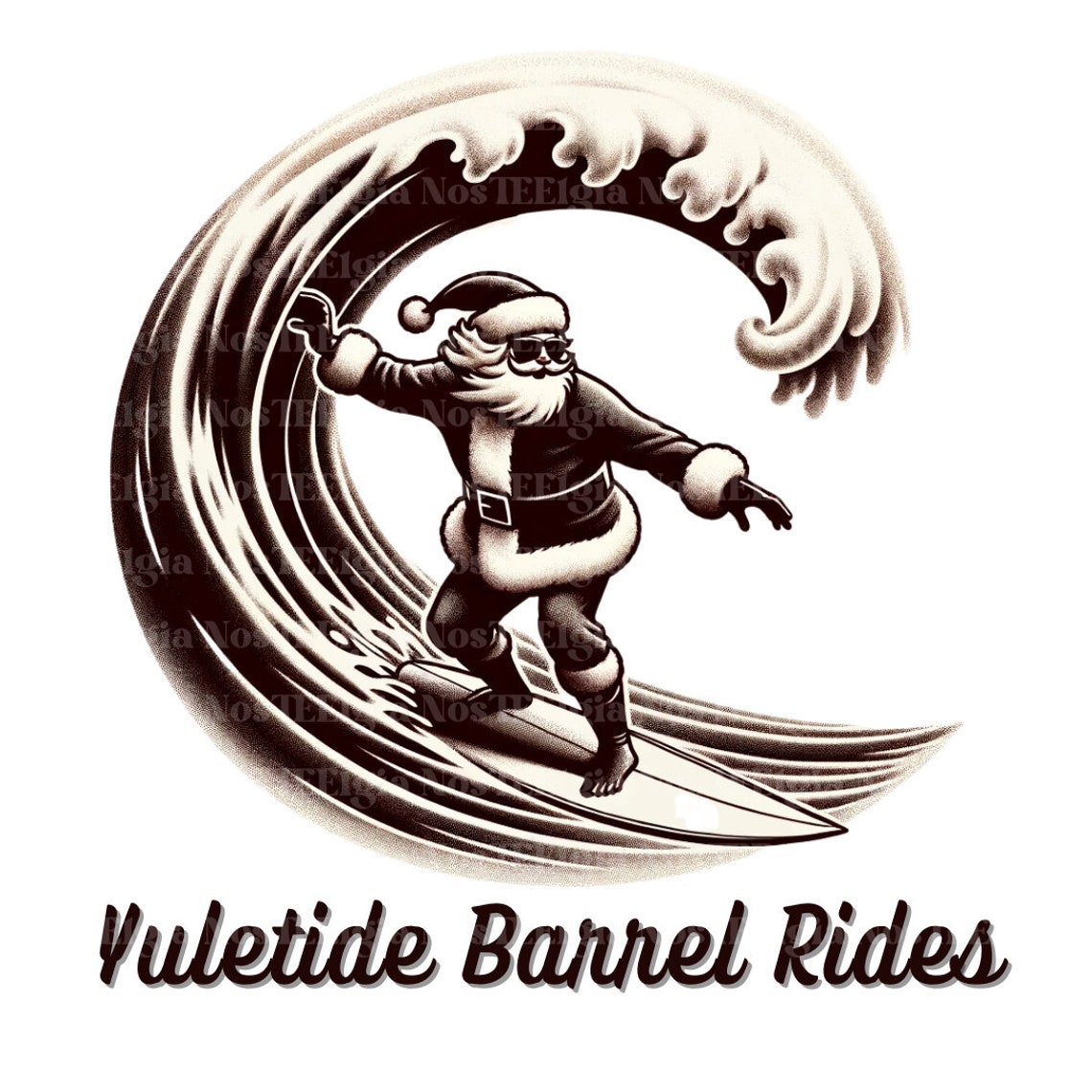 Yuletide Barrel Rides Surfing Christmas Santa Surfer 70s Retro Groovy ...